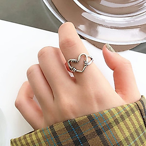 LOVECOM 925 Sterling Silver Love Heart Rings For Women Retro Twisted Finger Stacking Ring Band Open Adjustable Promise Ring Jewelry Birthday Farthers Day Gifts from Daughter son