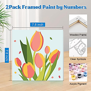 cupmod 2 Pack Framed Paint by Number for Kids,Easy Flower Painting Paint by Numbers Kits on Canvas,DIY Acrylic Oil Painting for Home Wall Decor(8x8inch)