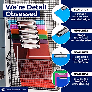 Plastic Clipboards (Set of 6) Multi Pack Clipboard (Colored Assorted) Strong 12.5 x 9 Inch | Holds 100 Sheets! Acrylic Clipboards with Low Profile Clip | Cute Clip Boards Board Clips