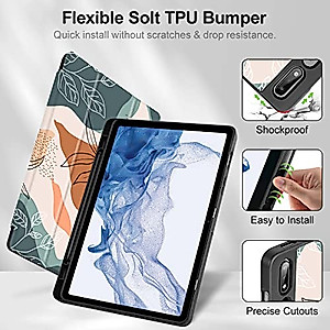 Tuiklol Case for Samsung Galaxy Tab S9 FE (5G) 10.9 inch & Tab S9 11 Inch 2023 Release Built-on S-Pen Holder, Slim Hard Shell Case Smart Trifold Stand Cover Auto Wake/Sleep, Abstract Leaves