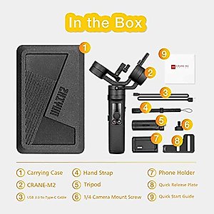 ZHIYUN Crane M2 3-Axis Gimbal Stabilizer for Light Mirrorless Camera,Action Camera,Smartphone,for Sony A6000,A6300,A6500,RX100M,GX85,Gopro Hero 5/6/7,iPhone Xs XR,WiFi/Bluetooth Control,720g Payload