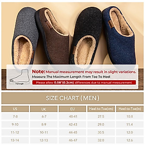 VeraCosy Men's Wool Felt Slippers Warm Fuzzy Faux Sherpa Slip-on Memory Foam Indoor House Slippers Dark Black, 11-12 US