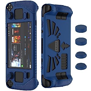 SUIHUOJI Steam Deck/Steam Deck OLED Standing Protective Case, Thickening Silicone Accessories Protector, Soft Cover Skin Shell with 2 Pairs Thumb Grips, Full Protection for Valve Stream Deck (Blue)