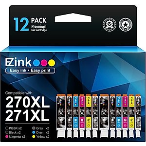 E-Z Ink Compatible Ink Cartridge Replacement for Canon PGI-270XL CLI-271XL PGI 270 to use with PIXMA TS9020 TS8020 MG7720 (2 Large Black,2 Small Black,2Cyan,2 Magenta,2 Yellow,2 Gray) 12 Pack