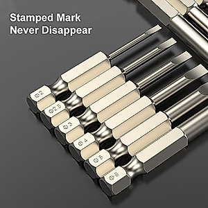 6 Pcs Slotted Screwdriver Bit Set Magnetic Flat Head Bits 2.0-6.0mm 1/4 Inch Hex Shank 2 Inch Long