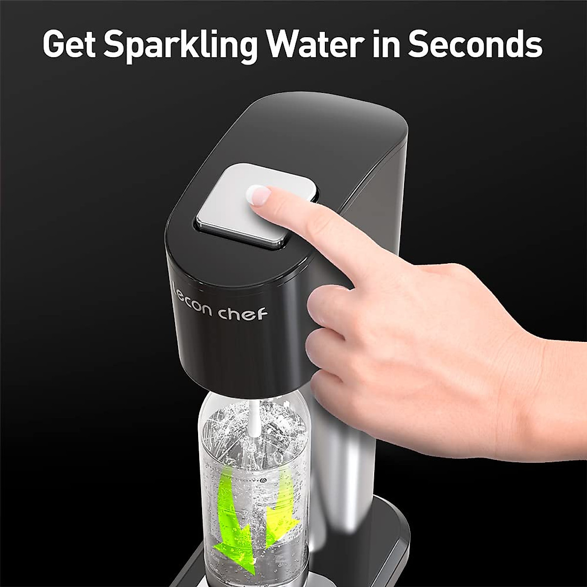 leconchef soda maker Sparkling Water Maker Easy to Operate for Home With 2 PET battles, One Touch,Compatible with Screw-in 60L CO2 Exchange Carbonator (NOT Included),Black