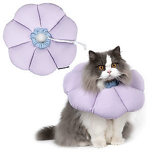 Cat Cone Collar,Cute Waterproof Cat Recovery Collar,Anti-Bite Lick Wound Healing Safety Elizabethan e Collar for Cats,Purple Flower All-Season Style…