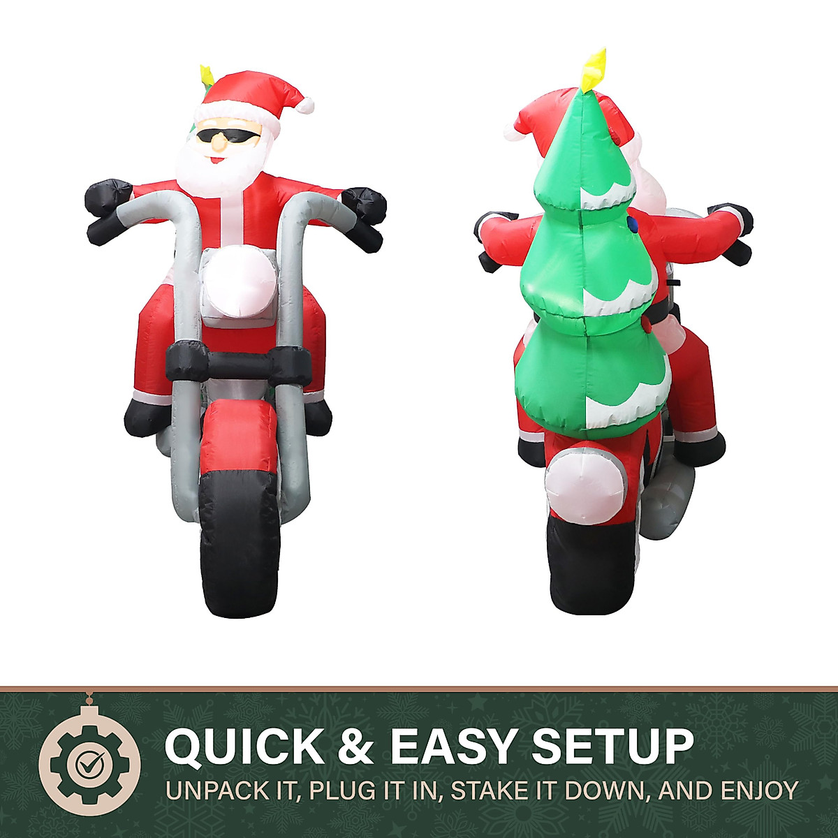 Fraser Hill Farm 7-Ft. Wide Santa on Motorcycle Blow Up Inflatable with Lights, Outdoor Christmas Inflatable Decoration for Lawn and Yard, Giant Festive Holiday Decor