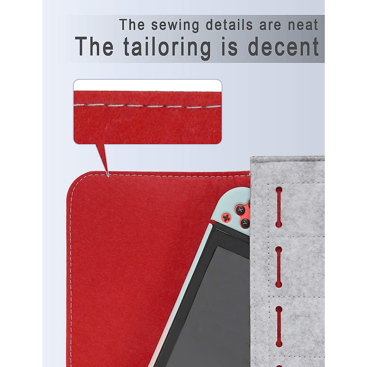 FNEIAE Switch Carrying Case, Ultra Slim Professional Protective Felt Pouch for Nintendo Switch with 5 Game Cartridges Holders - Light Grey