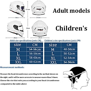 BFLAKWM Parent-Child Motorcycle Modular Full Face Helmet Flip up with Dual Visor Flip up Modular Motorcycle Helmet DOT Approved for Bike Scooter ATV UTV Skateboard Helmet aldultH,XL=58-60cm