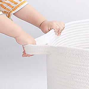 INDRESSME XXXLarge Cotton Rope Basket 21.7" x 21.7" x 13.8" Woven Baby Laundry Basket for Blankets Toys Storage Basket with Handle Comforter Cushions Storage Bins Thread Laundry Hamper-Black Stitch