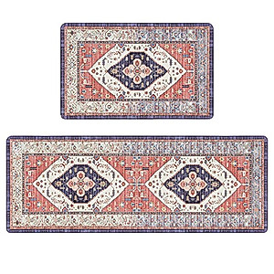 Pauwer Anti Fatigue Kitchen Mats for Floor 2 Piece Set, Cushioned Memory Foam Kitchen Rug, Non Slip Kitchen Runner Rug Carpet, Waterproof Kitchen Sink Area Rug Comfort Standing Mat for Kitchen Laundry
