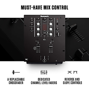 Numark M2 - 2-Channel Scratch DJ Mixer, Rack Mountable with 3-Band EQ, Microphone Input and Replaceable Crossfader with Reverse and Slope Controls