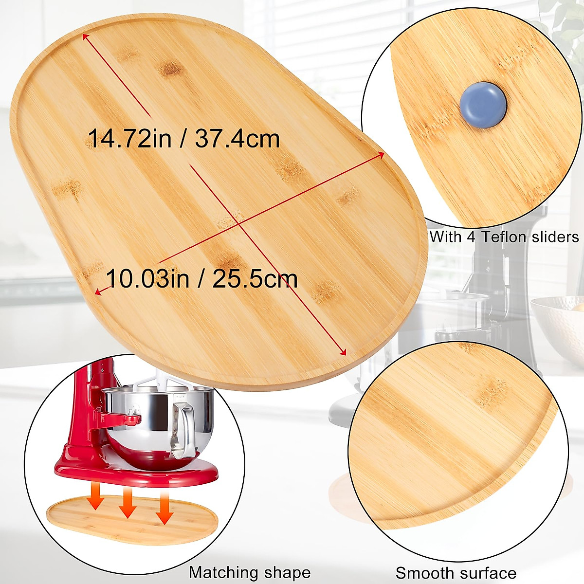 Mixer Sliding Slider Compatible with KitchenAid Bowl Lift Mixer - Bamboo Kitchen Countertop Storage Mover Sliding Caddy Moving Tray for Kitchen Aid 5-8 Qt Stand Mixer, Professional 600 Stand Mixer