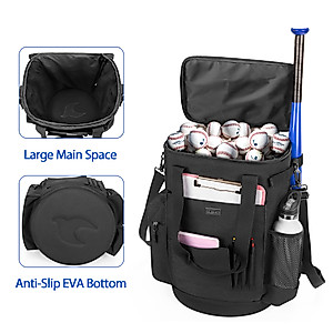 GOBUROS Baseball Ball Bucket Bag with Large Capacity, Baseball Coach Bag with Anti-Slip EVA Bottom, Softball Ball Bag with Large Space for Bat, Gloves, Scoreboards and Other Accessories