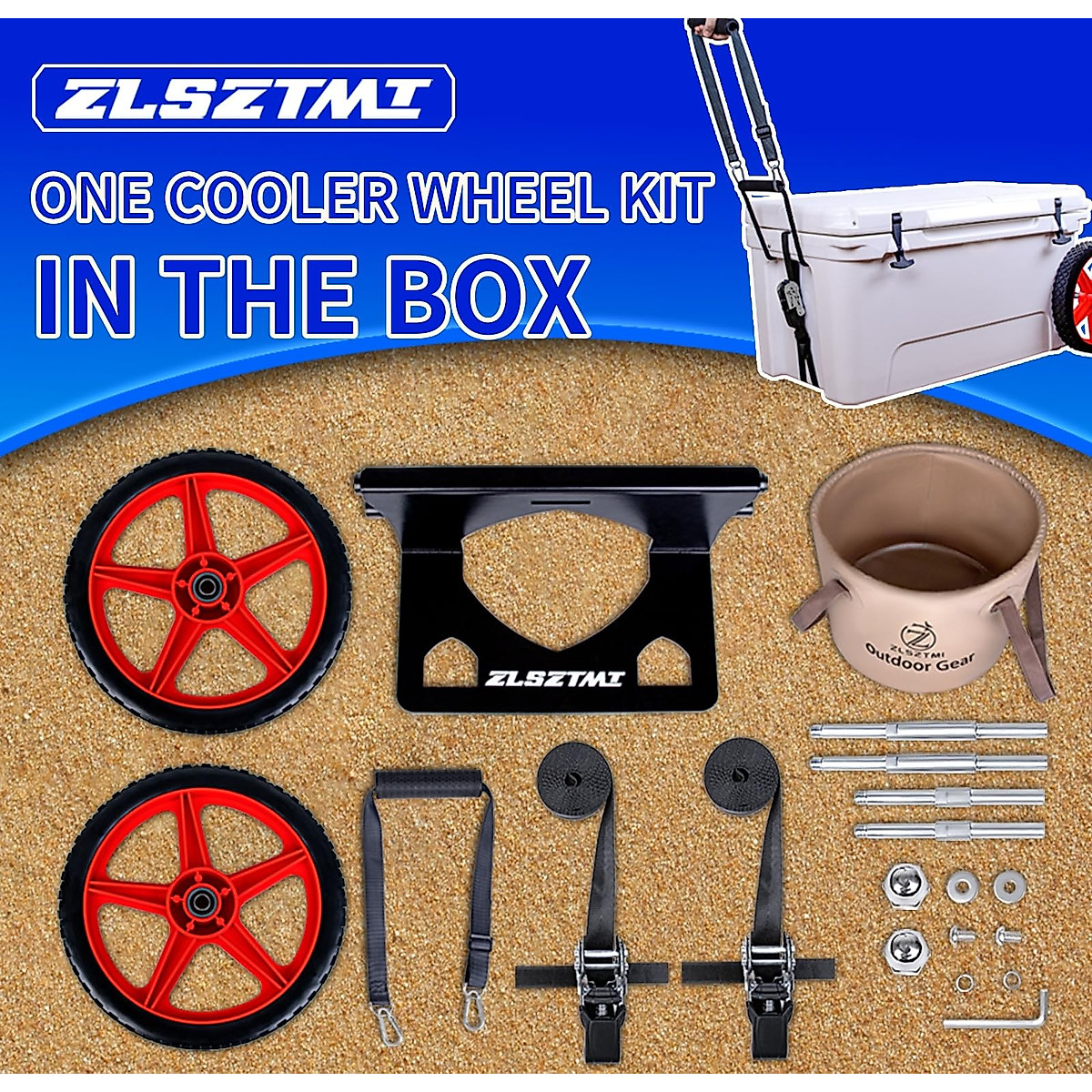 ZLSZTMI Upgraded Cooler Wheel Kit for Yeti/RTIC/Igloo Coolers Wheel Spacing up to19.8 Inches -12 in Wheels Height Adjustable Cart Base for Ice Chest for Heavy Duty Coolers Camping Traveling Red&Black