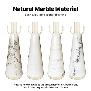 MAGCHARM Table Lamp, Bedside Lamps with 4W LED Bulb, Natural Marble Base, Metal Lampshade, 3000K Color, On/Off Switch Nightstand Lamp, Mid-Century Modern Table Lamps for Bedroom, Living Room End Table