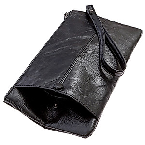 Divvy Up Womens Genuine Leather Clutch for Budget Envelopes, Cell Phone, Carry All Zipper Wristlet Purse for Women (Caramel Leather)