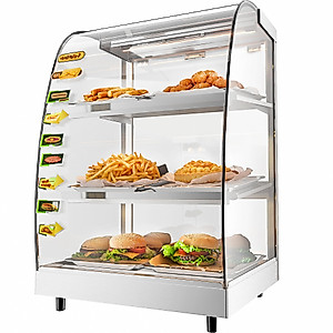 18 Inch Food Warmer Display with LED Light 3 Tiers Commercial Countertop Pretzel Warmer Thermometer Pizza Warmer Machine Food Showcase for Convenience Stores Bakeries Hot Display Case Buffet 110V 310W