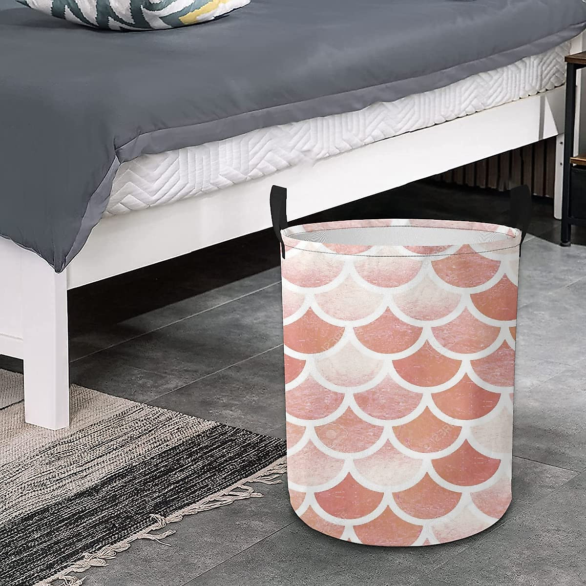 Mermaid Rose Gold Scales Laundry Hamper Laundry Basket Bedroom Room Decor for Women Girls Dirty Clothes Organizer Boys Room Accessories Toy Bin Storage Bag