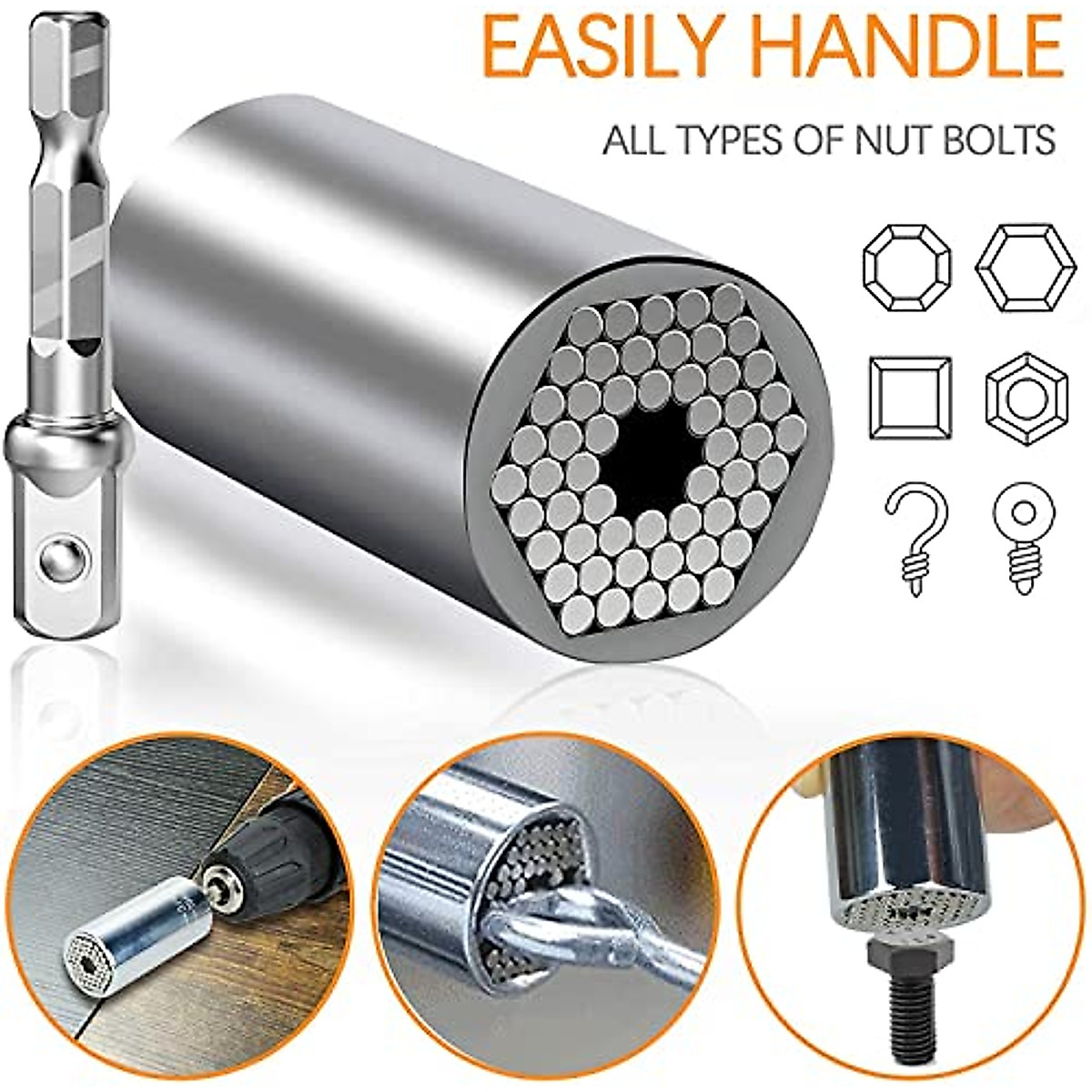 Prowin Universal Socket Set Gift for Men Dad Multi-Function 2 Pcs with Power Drill Adapter Birthday Holiday Cool Stuff Gadgets for Women Husband (7-19mm)