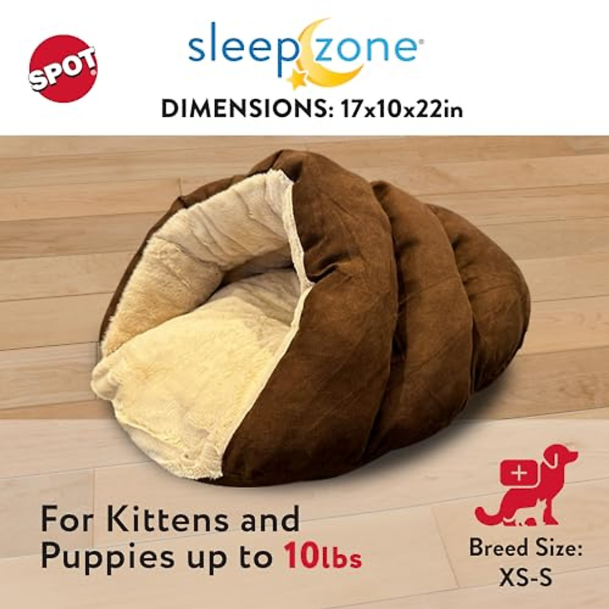 SPOT Sleep Zone Cuddle Cave Pet Bed | Soft, Plush Interior for Cats and Small Dog Breeds | Attractive and Durable Faux Suede Exterior | Machine Washable | Pet Safe