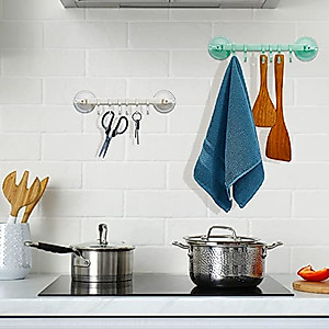 Juexica 2 Pcs Miniature Hanging Rod with 6 Hooks Adhesive Utensil Hanger Moveable Kitchen for Bathtub Suction Hook Multi Function No Drilling Holes Holder Rack