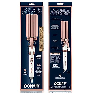 Conair Double Ceramic 3 Barrel Hair Waver, Beach Waver Curling Iron, Long-Lasting Natural Tight Waves