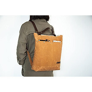 Small Convertible Totepack/Minimalist Slim Everyday Travel Daypack Women/ 14 Inch Laptop Backpack/ 8 Pocket College Bookbag/Waterproof Lining/Waxed Canvas & Leather/Urbanist (Pecan Brown)