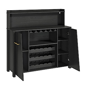 DWVO Bar Cabinet with LED Lights, 47'' Sideboard Buffet Coffee Bar Cabinet with Wine Rack and Glass Holder, Liquor Cabinet with Adjustable Shelf for Living Room, Kitchen, Dining Room, Black