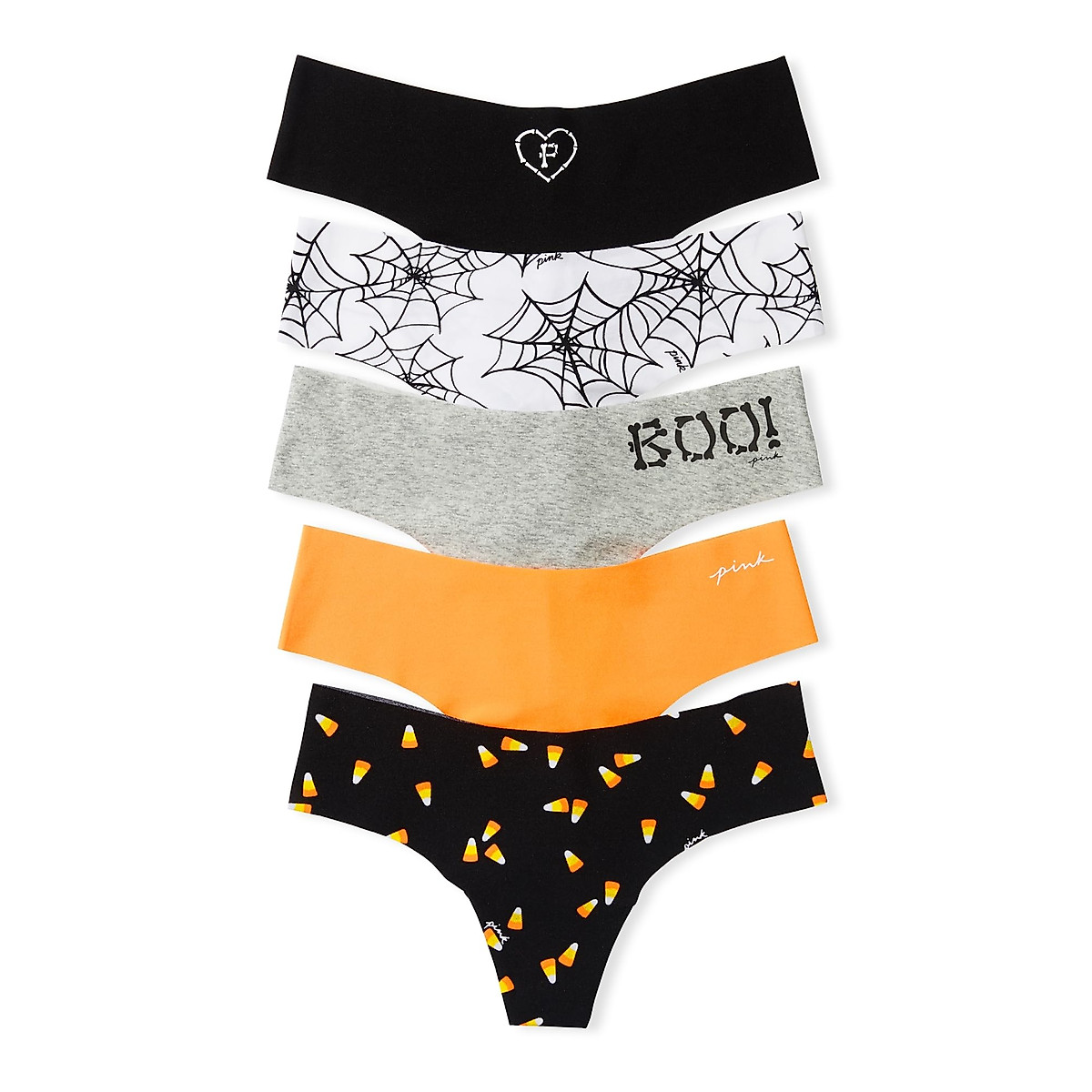 Victoria's Secret PINK Raw Cut No Show Thong Panty Pack, Thong Panties, Underwear for Women, Halloween (S)