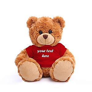 Plushland Teddy Bear 11 Inch, Stuffed Animal Personalized Gift - Great Present for Mothers Day, Valentine Day, Graduation, Birthday,Anniversary, get Well,Christmas (Mocha Bear, red)