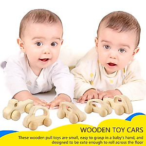 Fahacop 4 Pack Wooden Toy Cars Mini Push Wood Truck Car Natural Wood Toys for Baby Toddler Birthday Gifts Nursery Decoration, 4 Styles