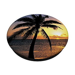 Sunset Beach Tropical Palm Tree Blue Ocean Sea Nature PopSockets Swappable PopGrip