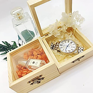 Little Fire Craft Unfinished Wooden Box with Glass Hinged Lid DIY Decorative Box Wooden Jewelry Box Mini Storage Gift Box for Christmas and Birthday 3.35 x 3.35 x 1.85 inch 2 Pack