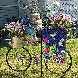 Baccessor Spring Hummingbird Cactus Garden Flag Double Sided 12.5x18 Inch, Summer Brid Floral Succulents Small Burlap Yard Flag Farmhouse Seasonal Outside Outdoor Decoration