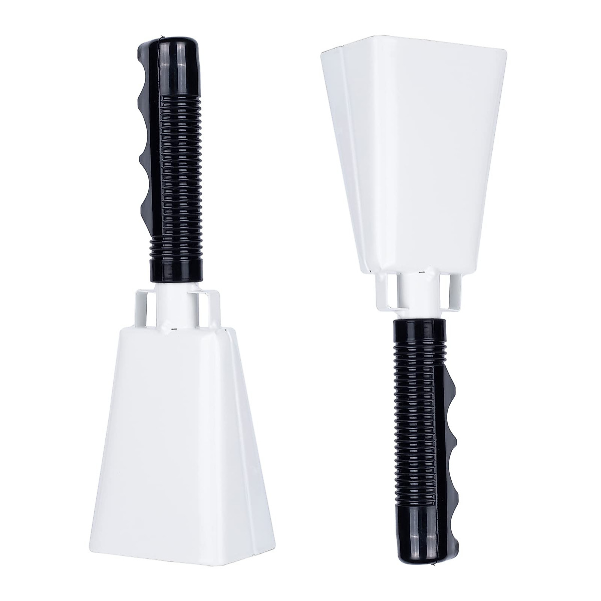 Steel Cowbell with Handle 8 Inch Cow Bells Noise Makers, 2 Pack Large Cowbells for Sporting Events, Hand Percussion Cowbells Cheering Bell for Football Game Party Concert Graduation School (White)