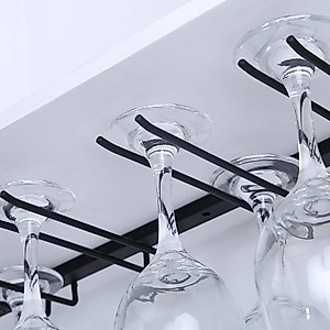 TIANGU Under Cabinet Wine Glass Rack,Stemware Rack Holds up to 8 Wine Glass,Hanging Wine Glass Holder,Metal Wine Glass Hanger,Glasses Organizer for Home Bar Kitchen(Black)