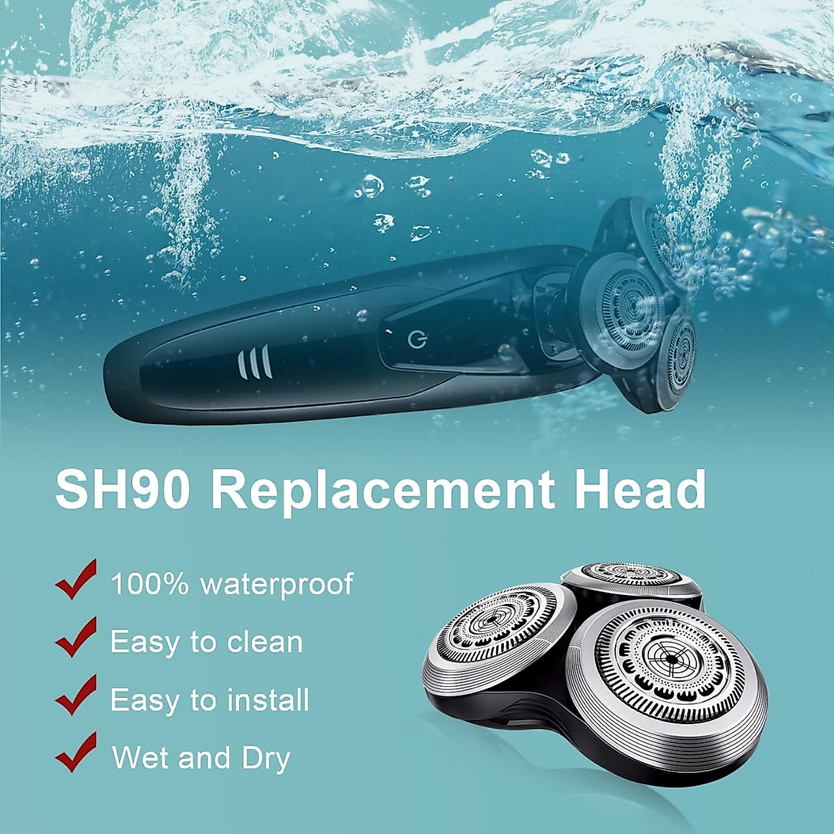 SH90 Replacement Rotary Heads for Philips Norelco Shavers Series 9000, New Version of Metal Wheel Buckle and Upgrade Double-Layer Precision Blades