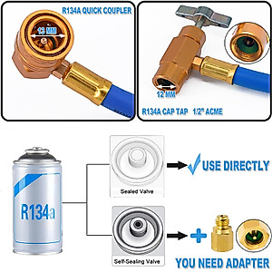 LIYYOO R134a AC Refrigerant Recharge Hose Kit, with Measuring Pressure Gauge and 1/2’’ Acme Can Opener Tap Dispensing Valve Fit for Car AC Air Conditioning Refrigerant Charging