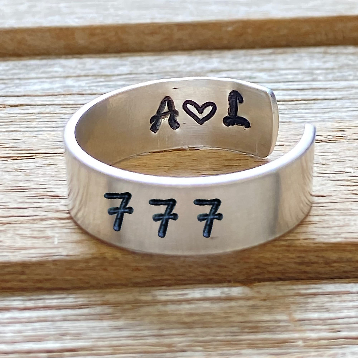 Personalized Angel Number Hand Stamped Aluminum Ring, Adjustable, Numerology 111, 222, 333, 444, 555, 666, 777, 888, 999, Devil Ring