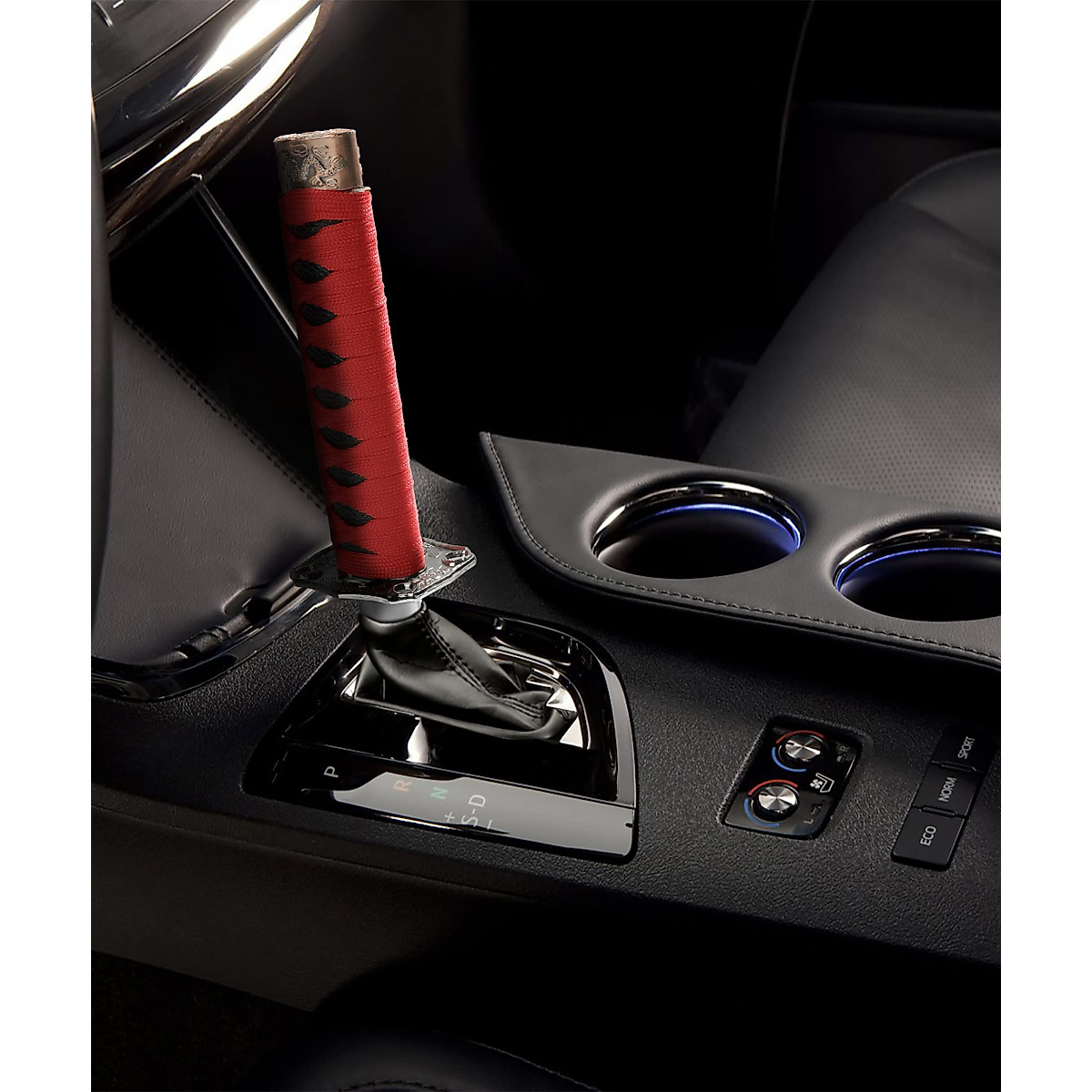 SUJADE YAKEFLY Universal Katana Gear Shifter,Gear Shift Knob Sword Shift Knobs,Katana Shift Knob Samurai Sword Gear Shifter with 4 Adapters,Katana Samural Shift Gear Lever (Red&Black)