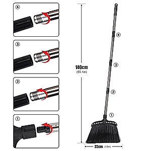 Outdoor Broom Commercial Heavy Duty Broom and Broom and Dustpan Set for Home with 180°Rotating Head Upright Large Dustpan with Comb Teeth