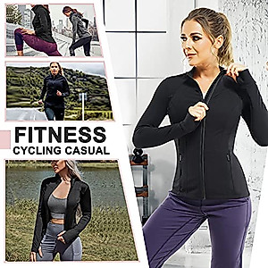 TrainingGirl Women's Sports Jacket Full Zip Workout Running Jacket Slim Fit Long Sleeve Yoga Track Jacket with Thumb Holes (Black, XX-Large, xx_l)