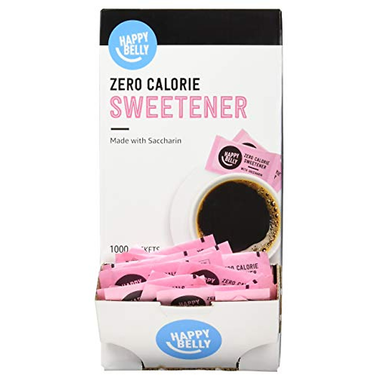 Amazon Brand - Happy Belly Zero Calorie Pink Saccharin Sweetener, Powder, Packet, 35.2 ounce (Pack of 1), (Previously Sugarly Sweet), 1000 Count