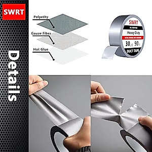 SWRT 2-Pack Silver Heavy Duty Duct Tape Strong Adhesive, 2Inch 180ft/60yd Duct Tape Heavy Duty Waterproof All Weather Gray Duct Tape No Residue Sealing & Patching for Indoor&Outdoor Repair
