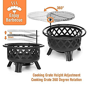 JAHH 30inch BBQ Grill Fire Pits Outdoor Wood Burning Fire Pit Stove Garden Patio Wood Log Barbecue Grill Net Set Cooking Tools