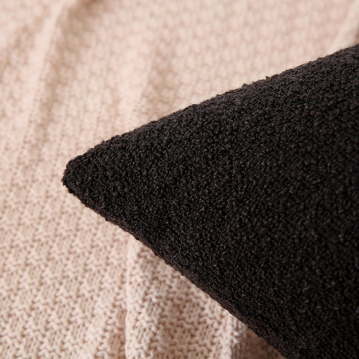 Artcest Set of 2 Decorative Boucle Like Square Throw Pillow Covers, Comfy Elegant Textured Zippered Cushion Cases for Couch Bed and Living Room Decor, 18"x18" (Black)