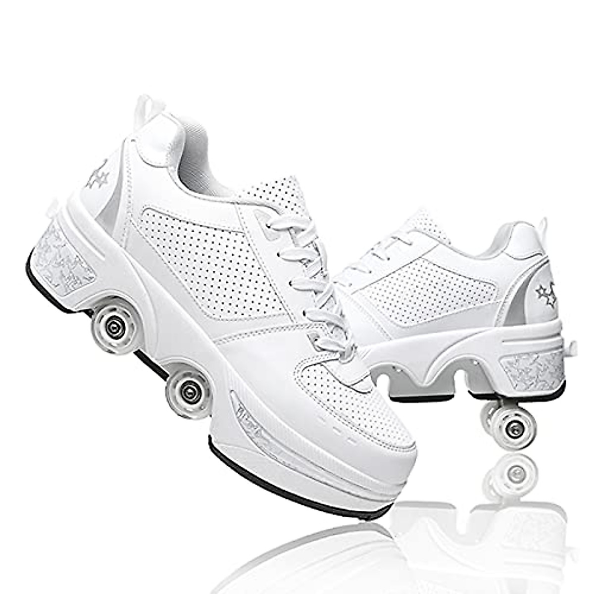 MLyzhe Deformation Roller Shoes Male and Female Skating Shoes Adult Children's Automatic Walking Shoes Invisible Pulley Shoes Skates with Double-Row Deform Wheel