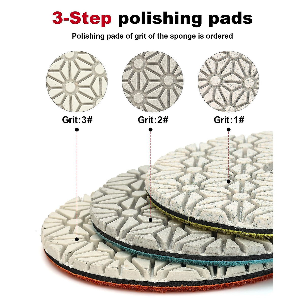 Casaverde 3 Step Diamond Polishing Pads 4 Inch Dry or Wet for Granite Marble